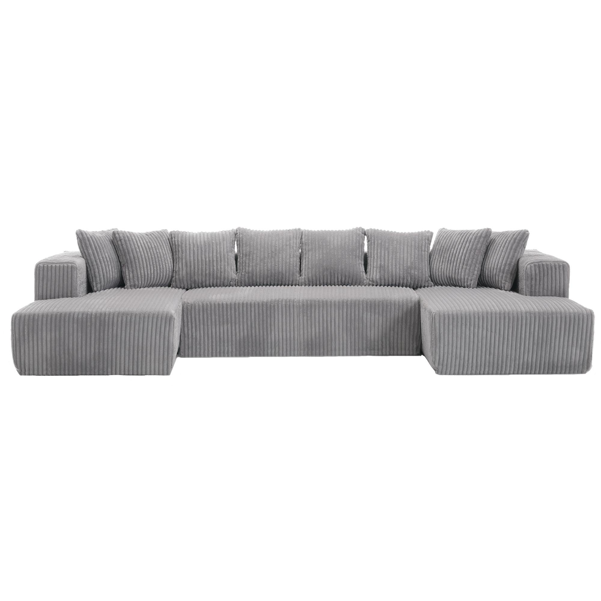 Ivy Bronx 131" Modular Sectional Couch, U-shaped sofa , Chaise Lounge, Striped fabric ...